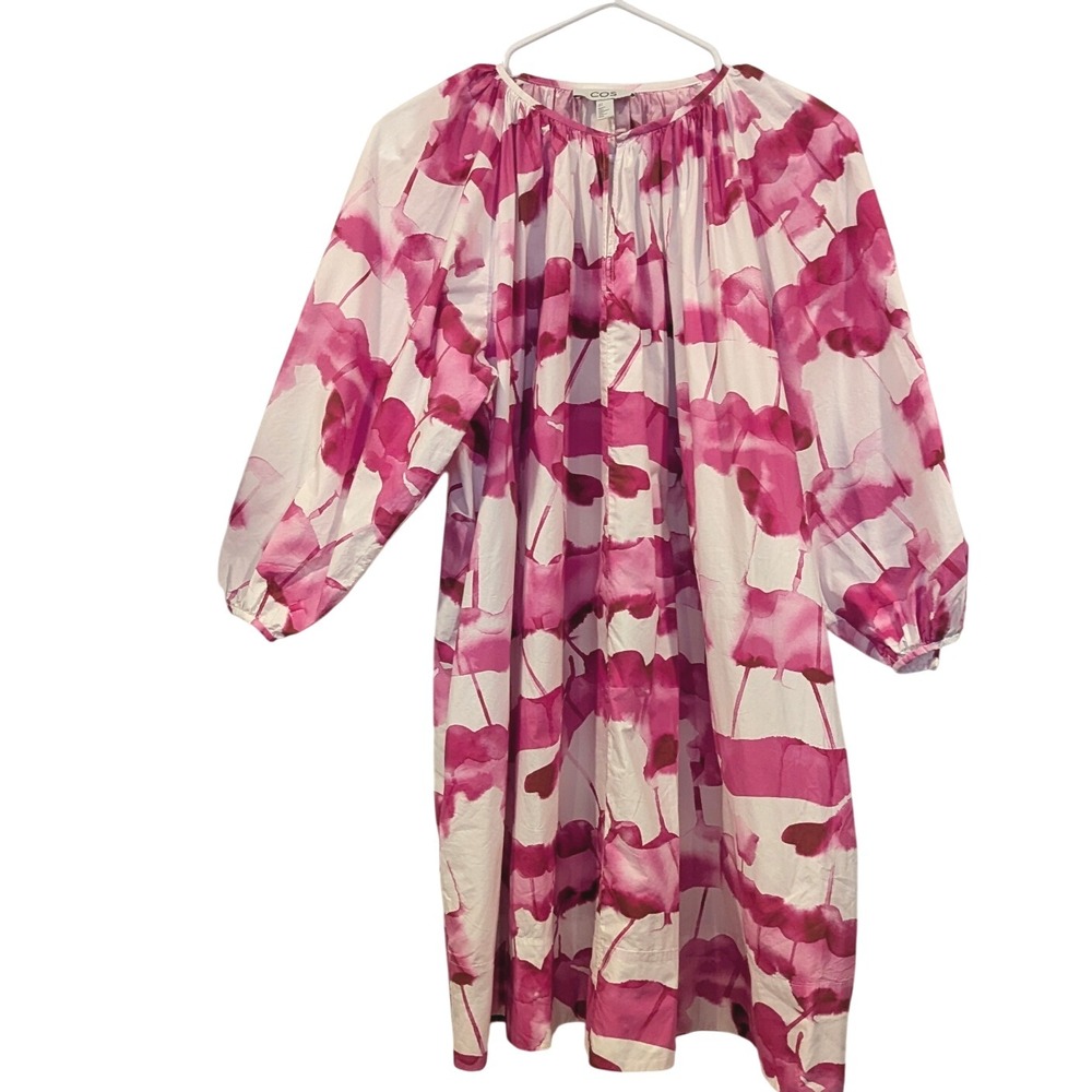 COS Pink Floral Print Puff Sleeve Mini Dress, Size US… - Gem